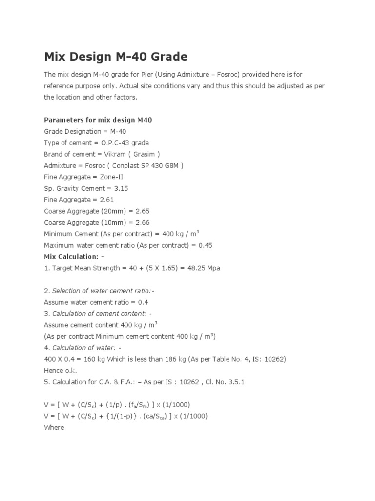 Mix Design M - 40 Grade | PDF | Concrete | Economic Sectors