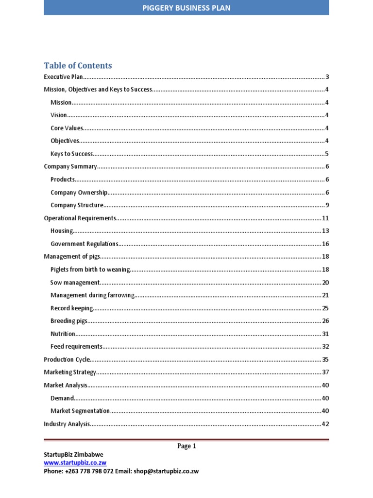 Piggery Business Plan | Download Free PDF | Domestic Pig | Partnership