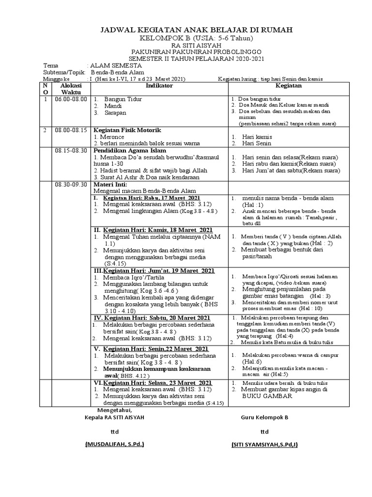 Jadwal BDR SMT 2 B Alam Semesta | PDF