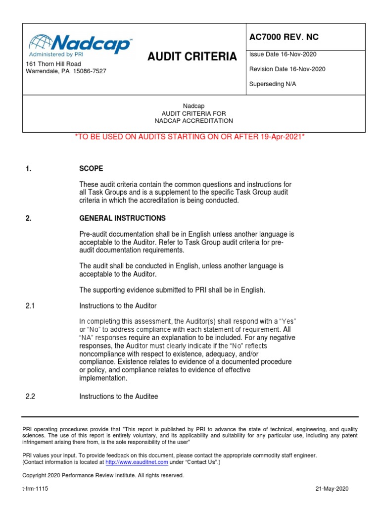 AC7000 Nadcap Audit Criteria - Baseline Requirements, For Use On or ...