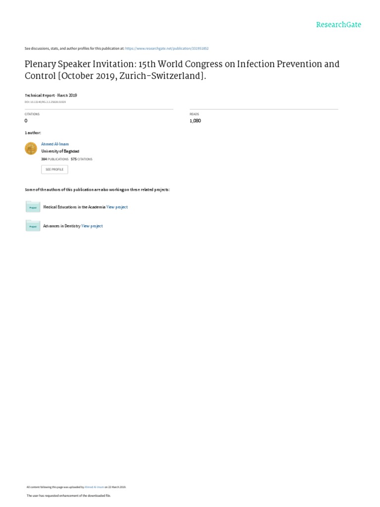 Plenary Speaker Invitation: 15th World Congress On Infection Prevention ...