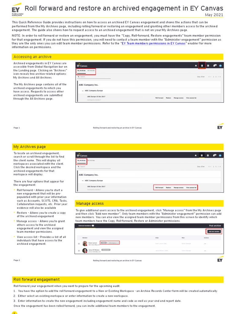 Roll Forward and Restore An Archived Engagement in EY Canvas | PDF | Archive | Computing