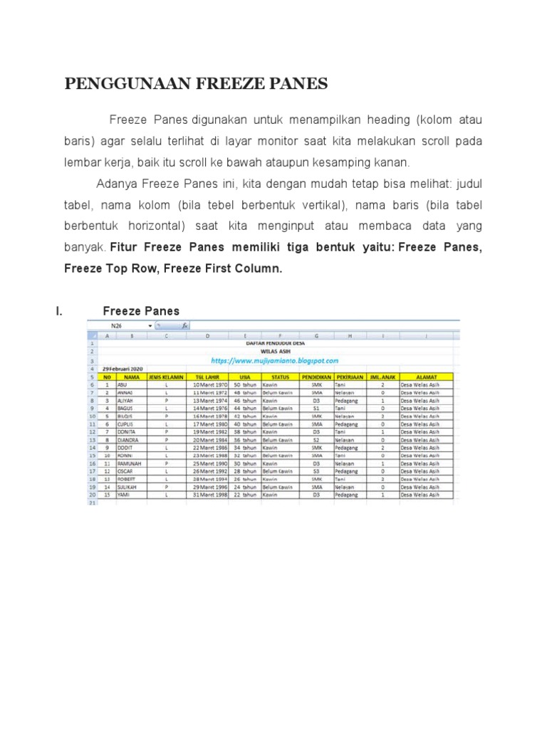 Penggunaan Freeze Panes | PDF Penggunaan Freeze Panes | PDF