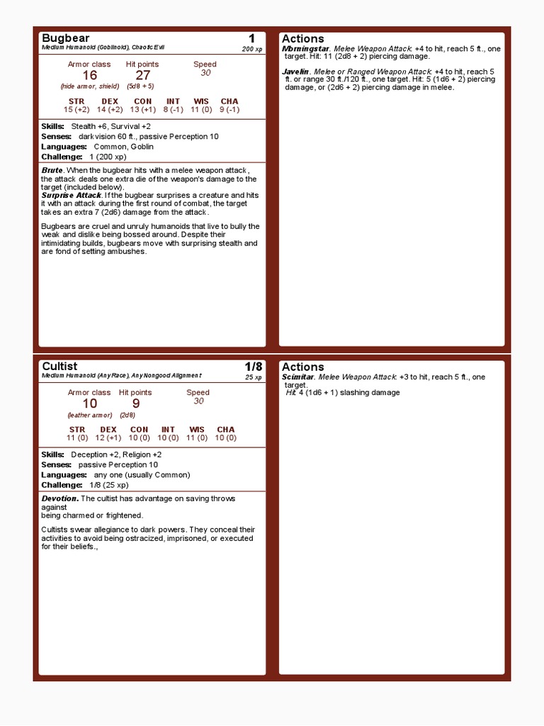 D&D 5E - LMoP - Monster Cards | PDF