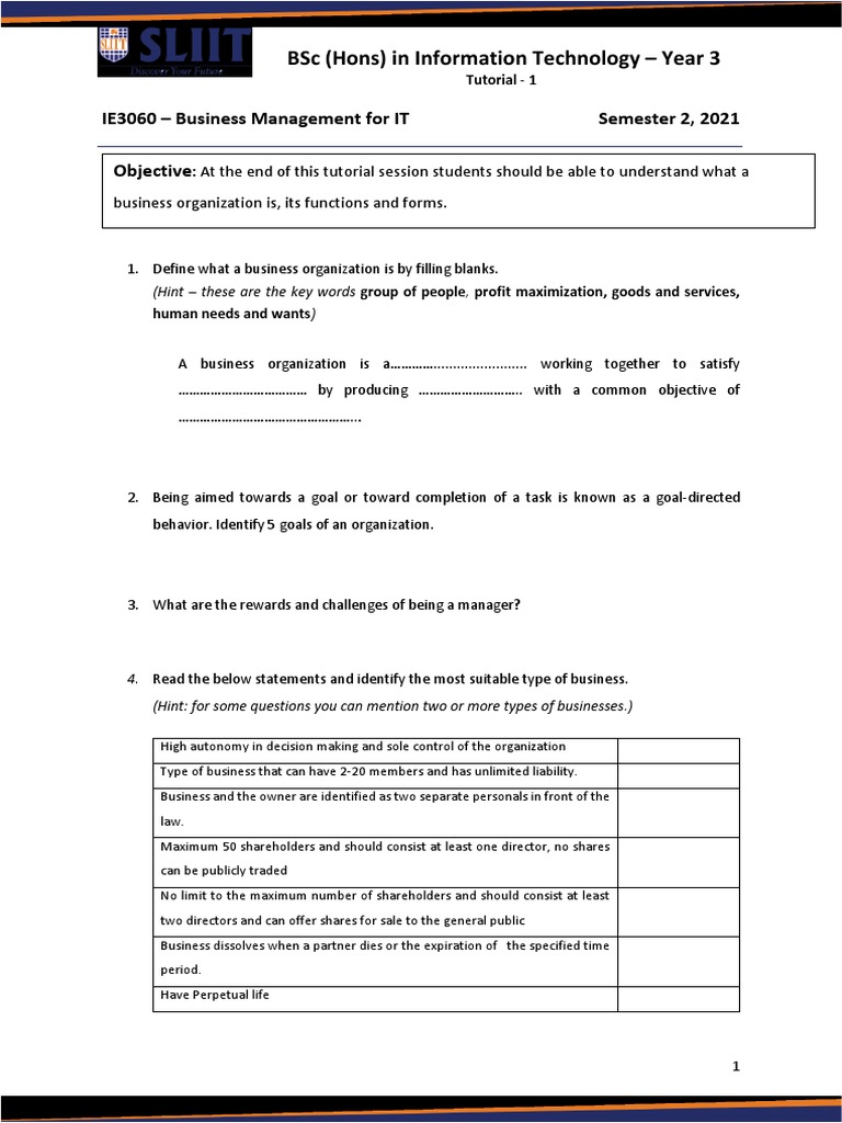 IE3060 Tutorial1 2021 | PDF | Sole Proprietorship | Economies