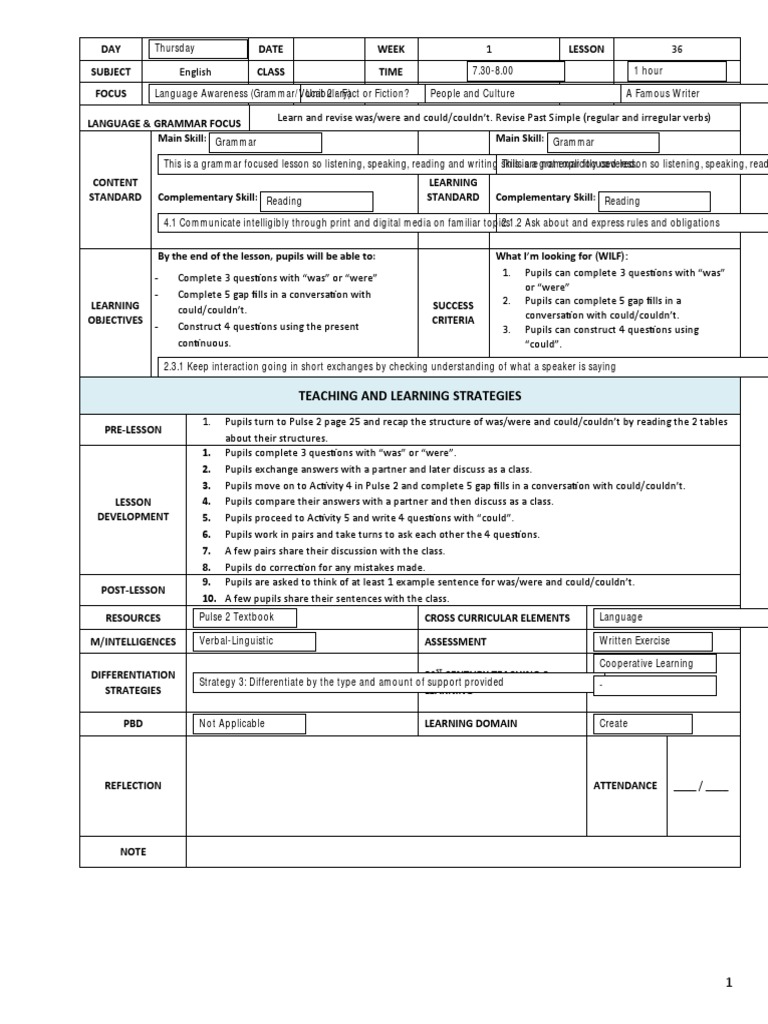Form 1 Lesson 36 Language Awareness | PDF | Grammar | Communication