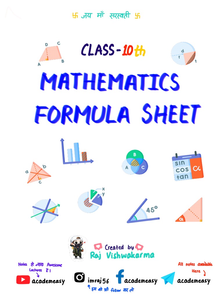 Math Formula Sheet Class-10.PDF All in One | PDF