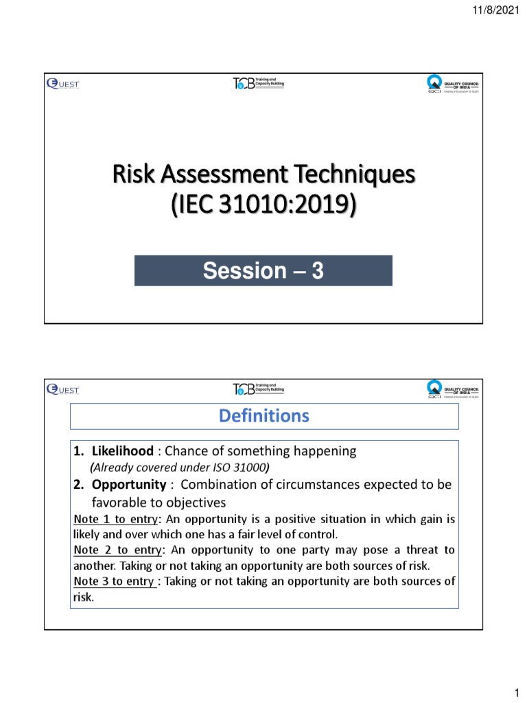 Risk Assessment Techniques (IEC 31010:2019) : Session - 3 | PDF | Risk ...