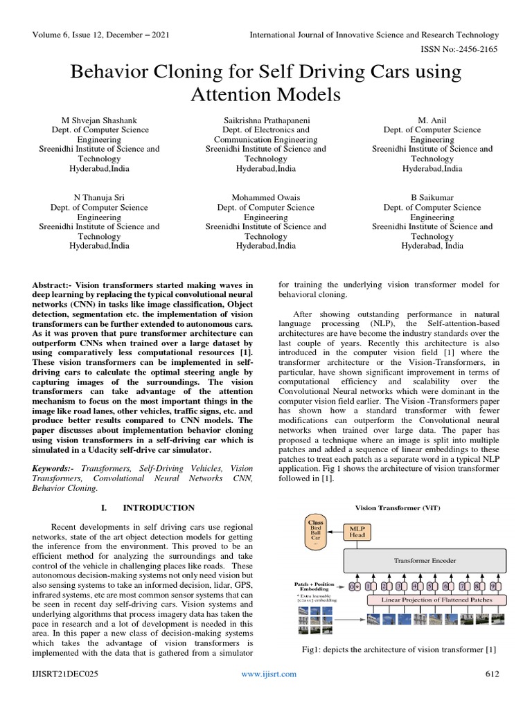 Behavior Cloning For Self Driving Cars Using Attention Models | PDF | Computer Vision | Image ...