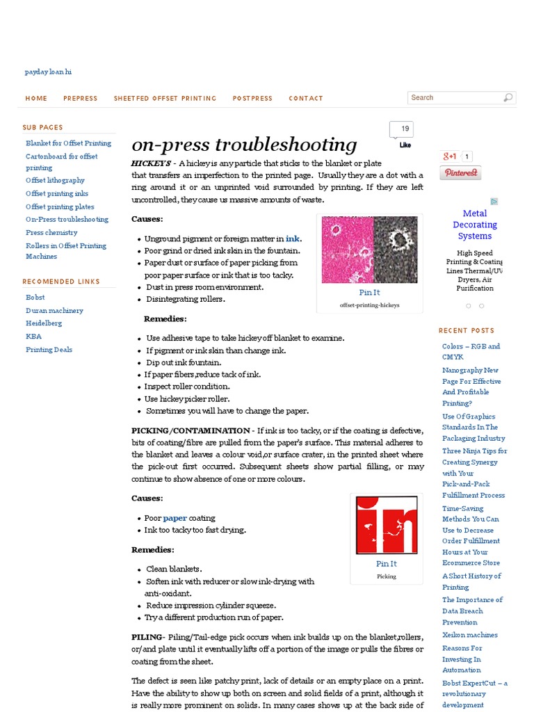 On-Press Troubleshooting - Offset Printing Technology - Offset Lithography | PDF | Ink | Paper