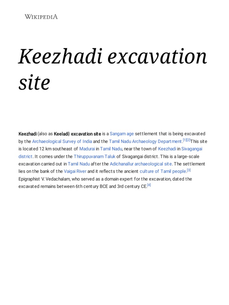 Keezhadi Excavation Site - Wikipedia | PDF | Languages Of India | South ...