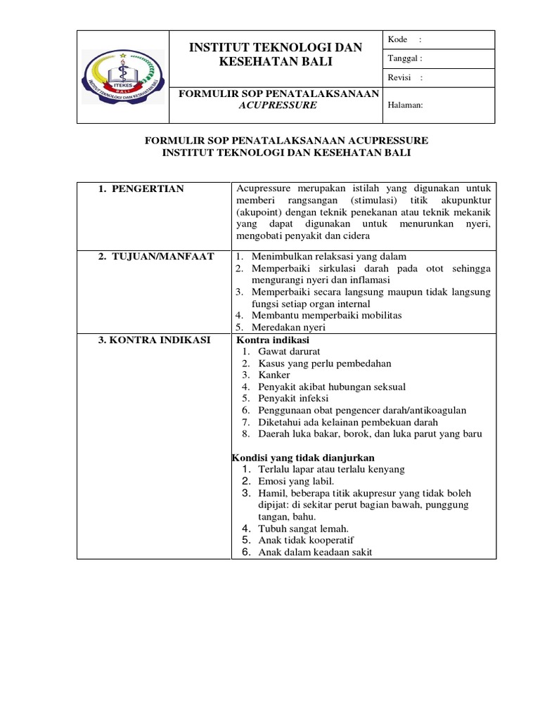 SOP Acupressure ITK Bali | PDF
