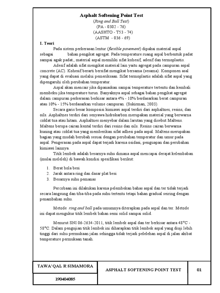 Titik - Lembek - Aspal - 19-085-Tawa'qal Rahman Simamora | PDF