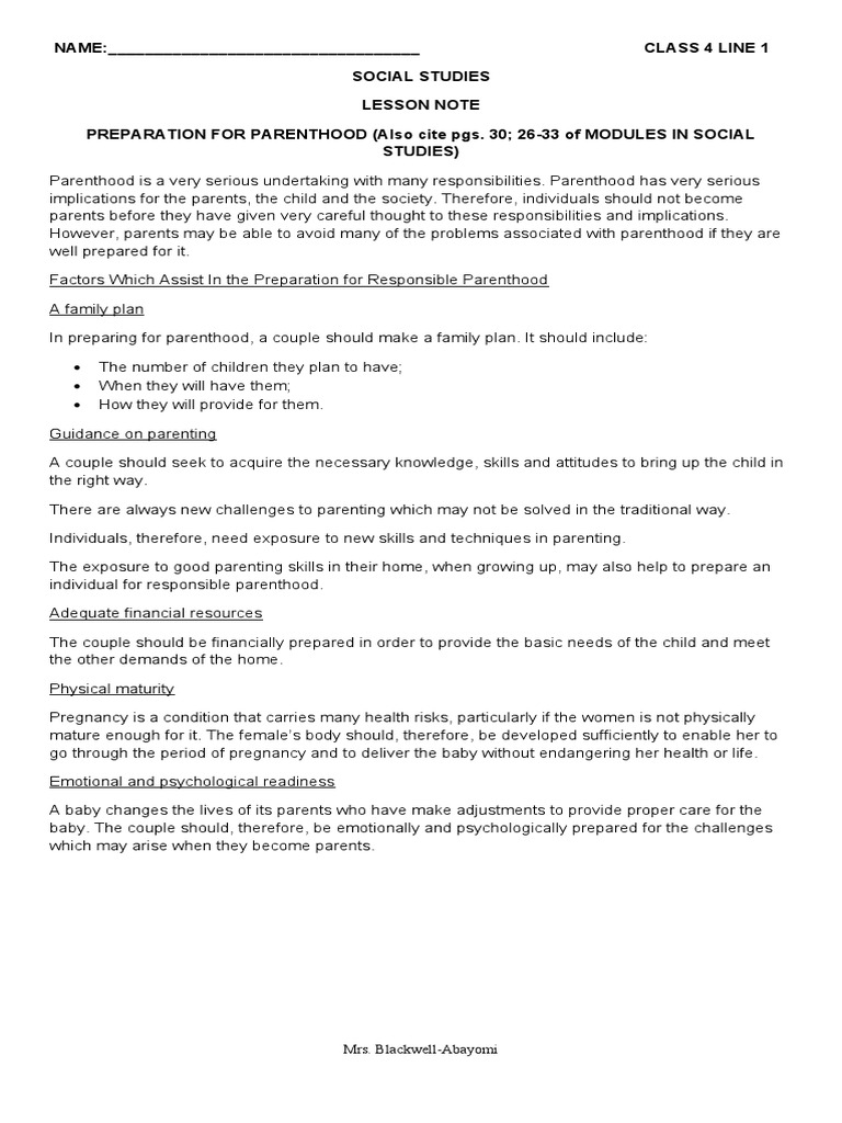 Preparation For Parenthood | PDF | Parenting | Relationships