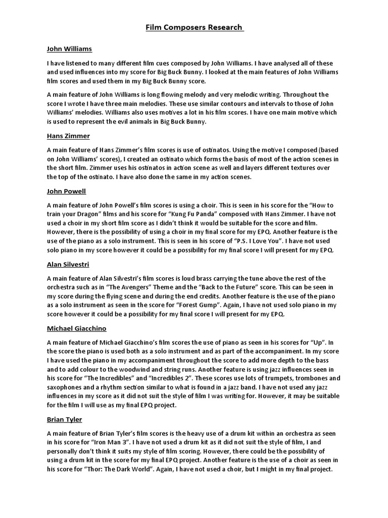 Film Composers Research | PDF | Orchestras | Star Wars