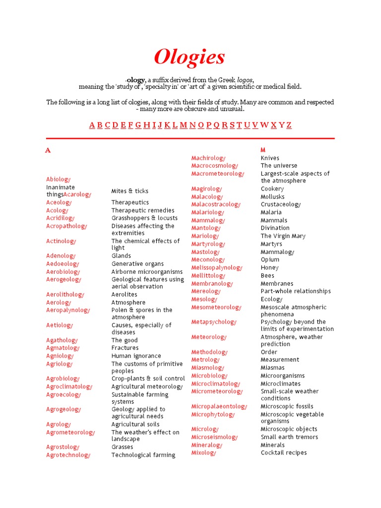 Dictionary of Ologies | PDF | Senses | Ecology