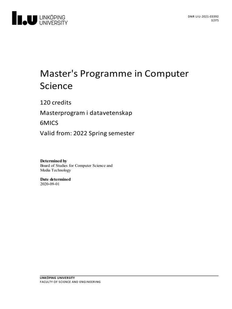 Syllabus Master's Programme in Computer Science | PDF | Academic Degree ...