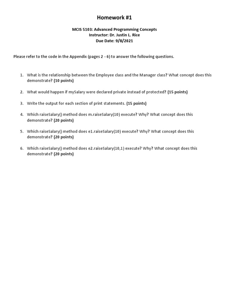 Homework #1: Please Refer To The Code in The Appendix (Pages 2 - 6) To ...