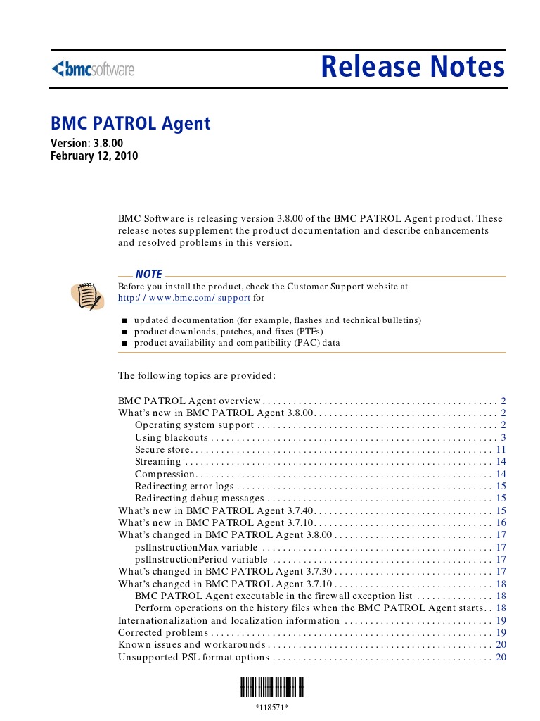 BMC Patrol Agent 3800 Release Notes | PDF | Command Line Interface ...