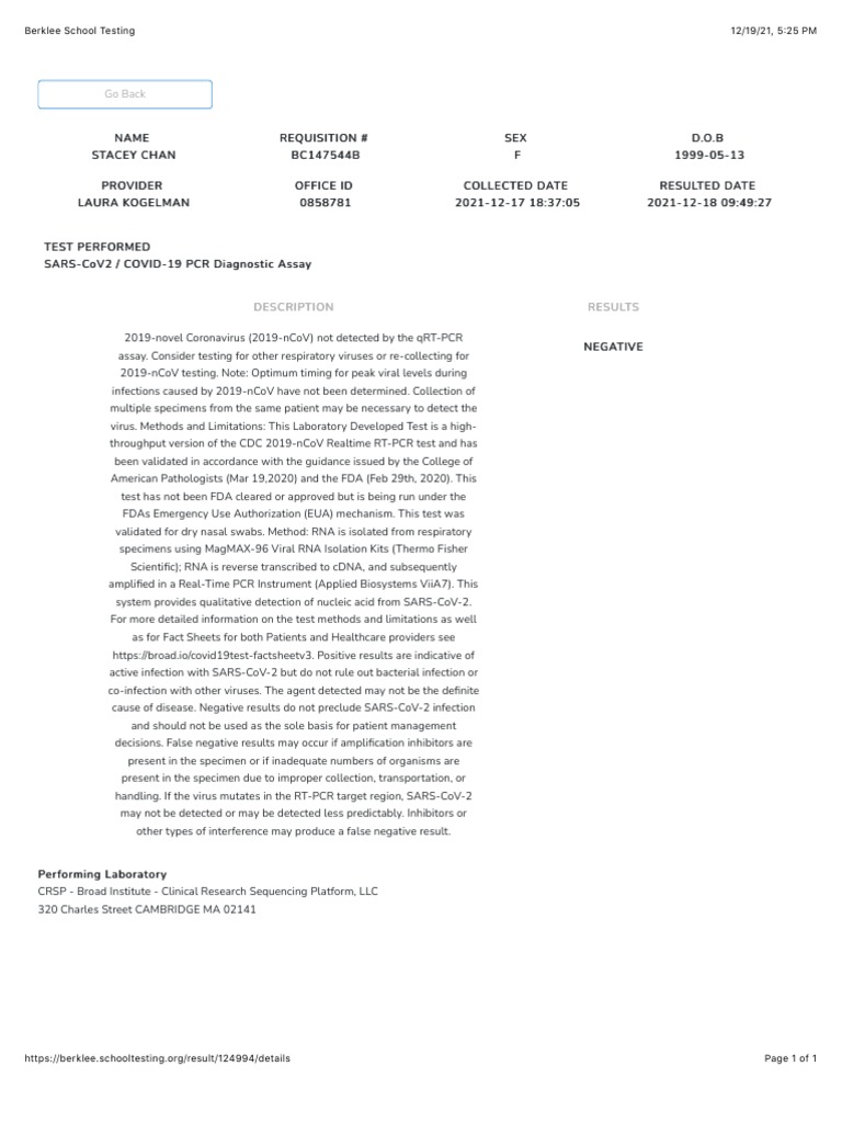 COVID PCR Test | PDF | Reverse Transcription Polymerase Chain Reaction ...