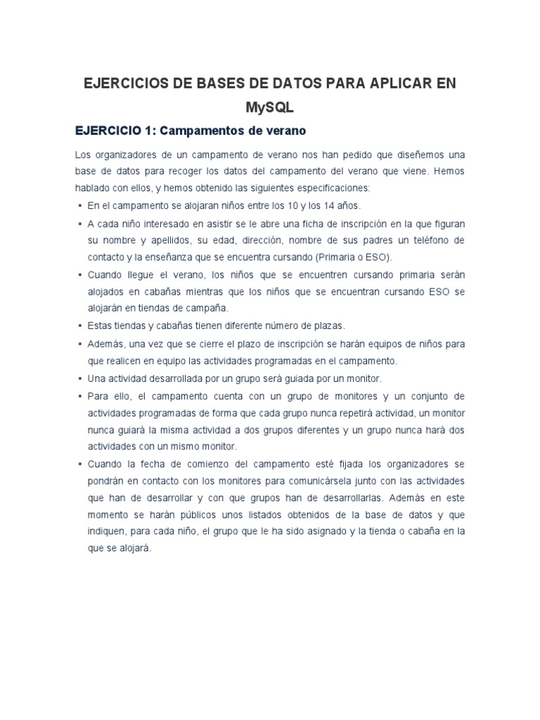 Ejercicios de Bases de Datos1 para Aplicar en Mysql | Descargar gratis ...
