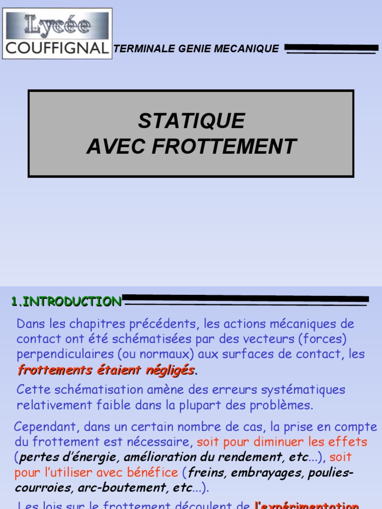 Statique Frottement | PDF | Friction | Mécanique