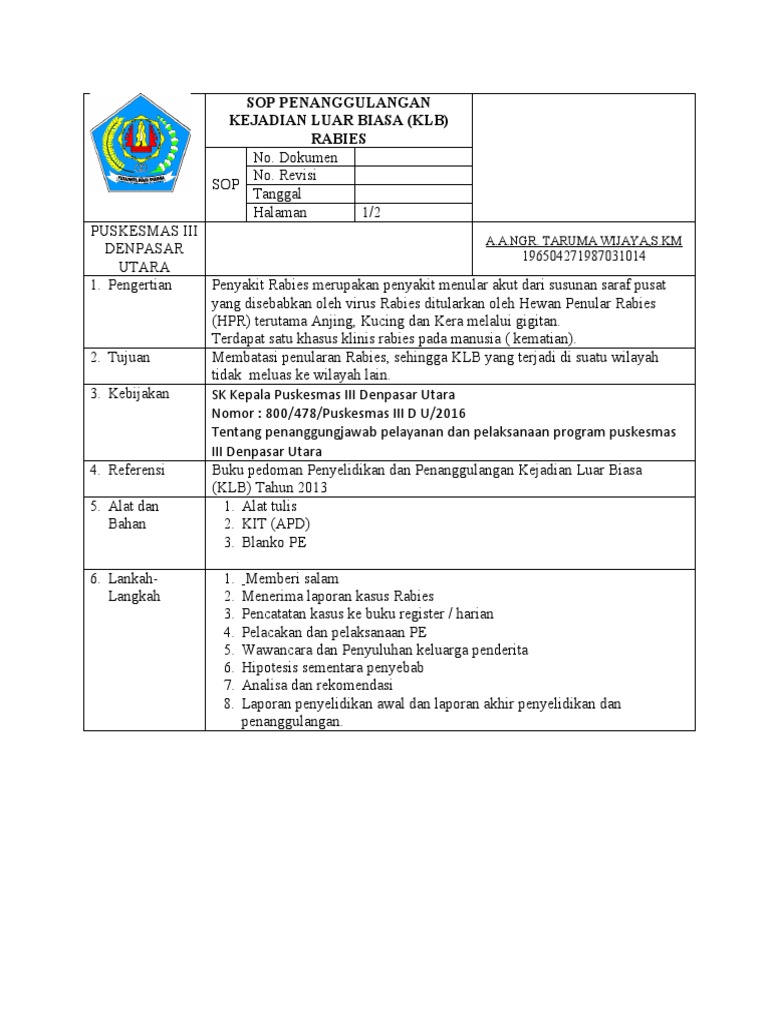 Sop KLB Rabies | PDF | Pengembangan Diri | Kesehatan Holistik