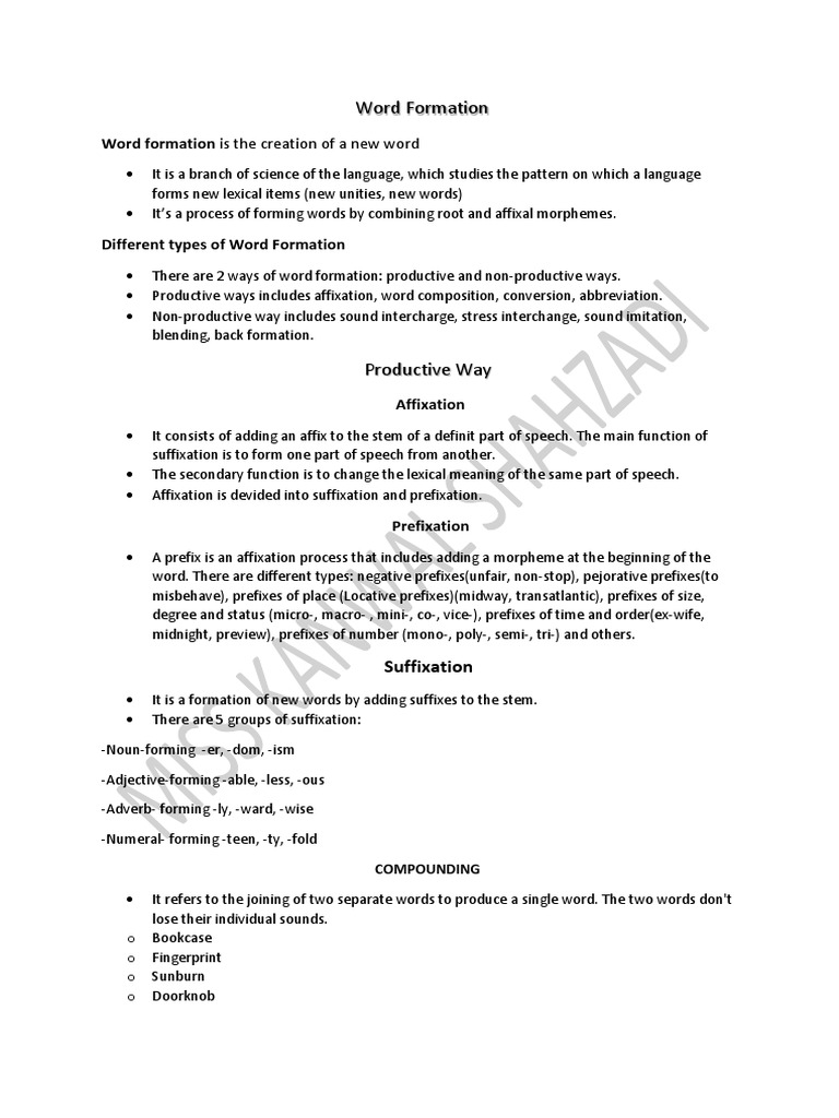 Word Formation: Word Formation Is The Creation of A New Word | PDF ...