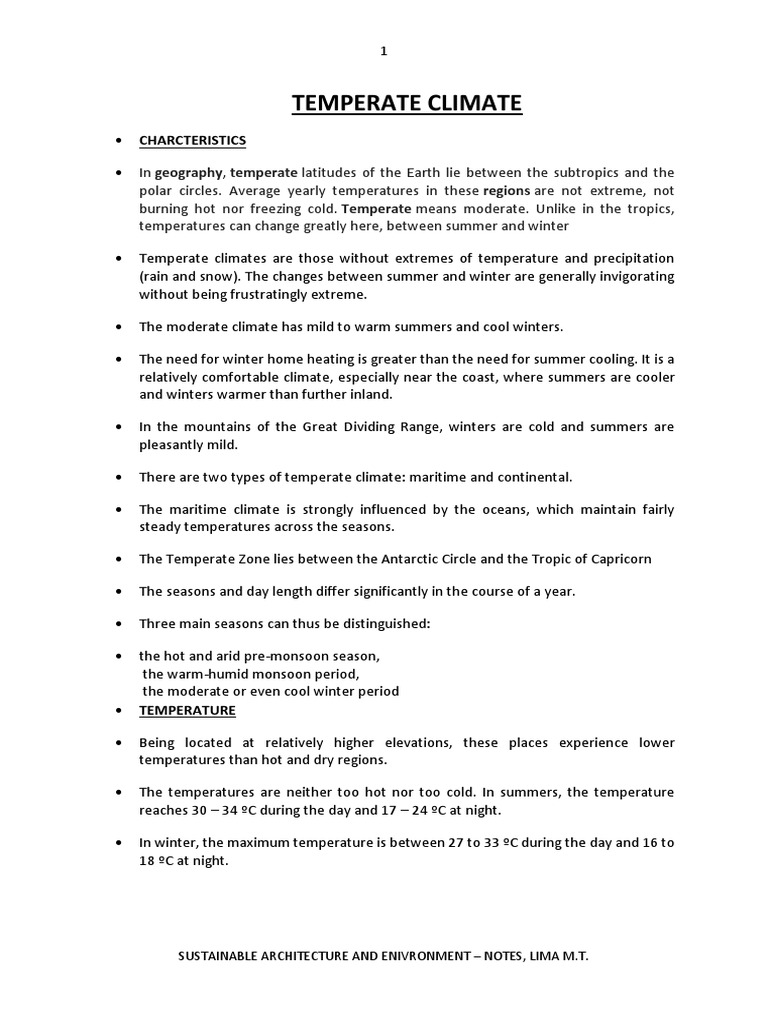 Temperate Climate: Charcteristics | PDF | Temperate Climate | Climate