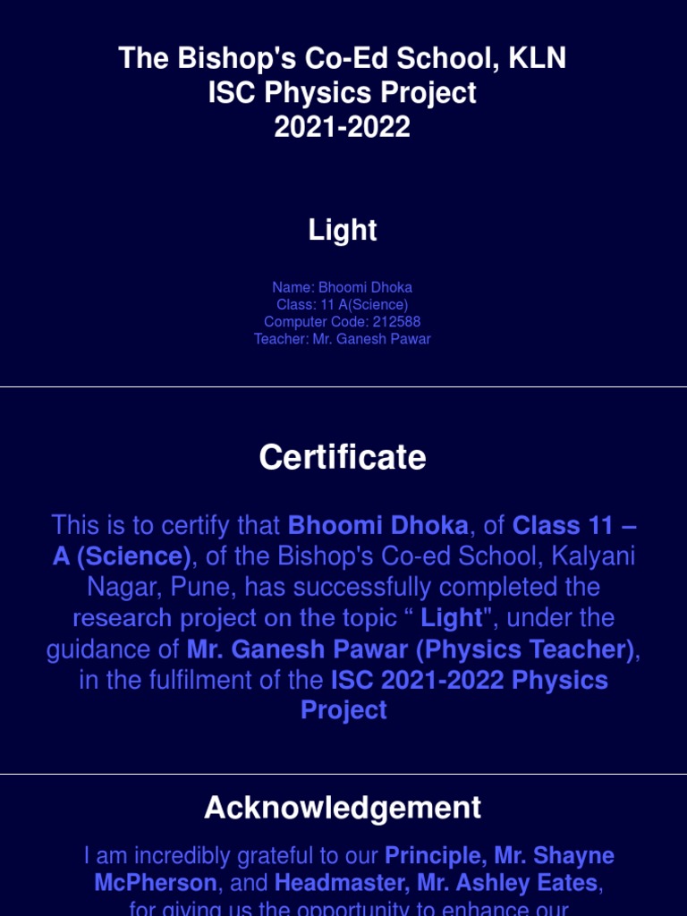 Isc Physics Project | Download Free PDF | Optics | Refraction
