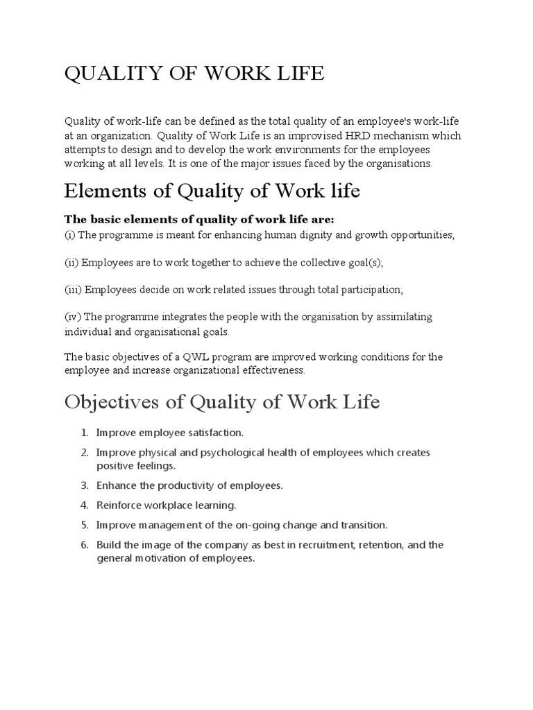 Enhancing Quality of Work Life Strategies | PDF | Business