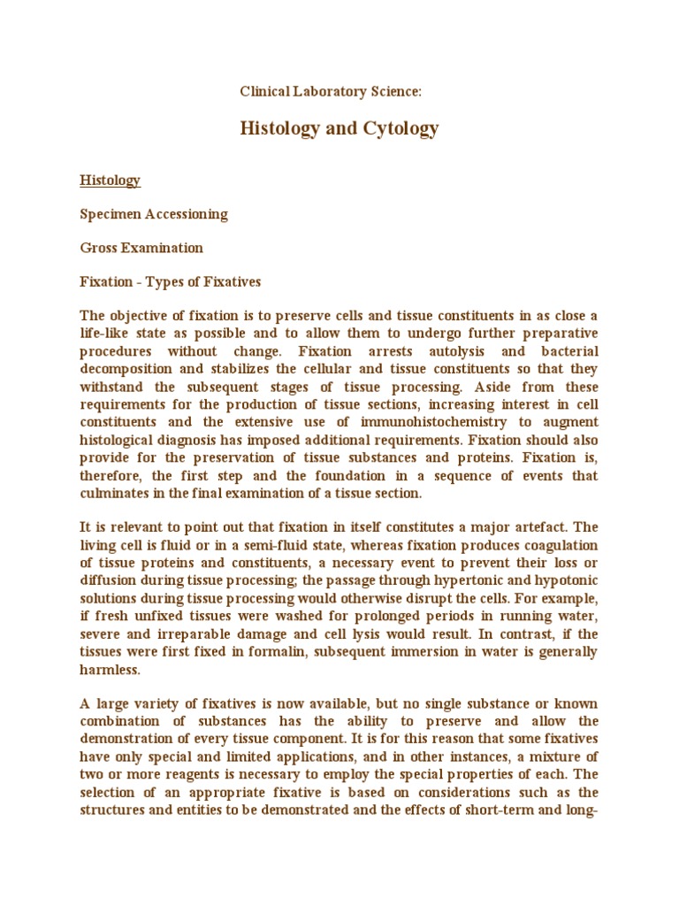 Histology and Cytology | PDF | Fixation (Histology) | Staining
