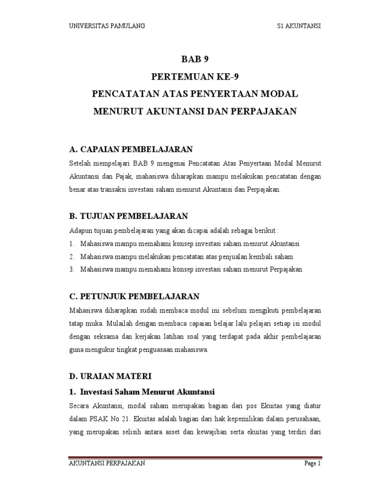 Pertemuan Ke-9 - Pencatatan Atas Penyertaan Modal Secara Akuntansi Dan ...