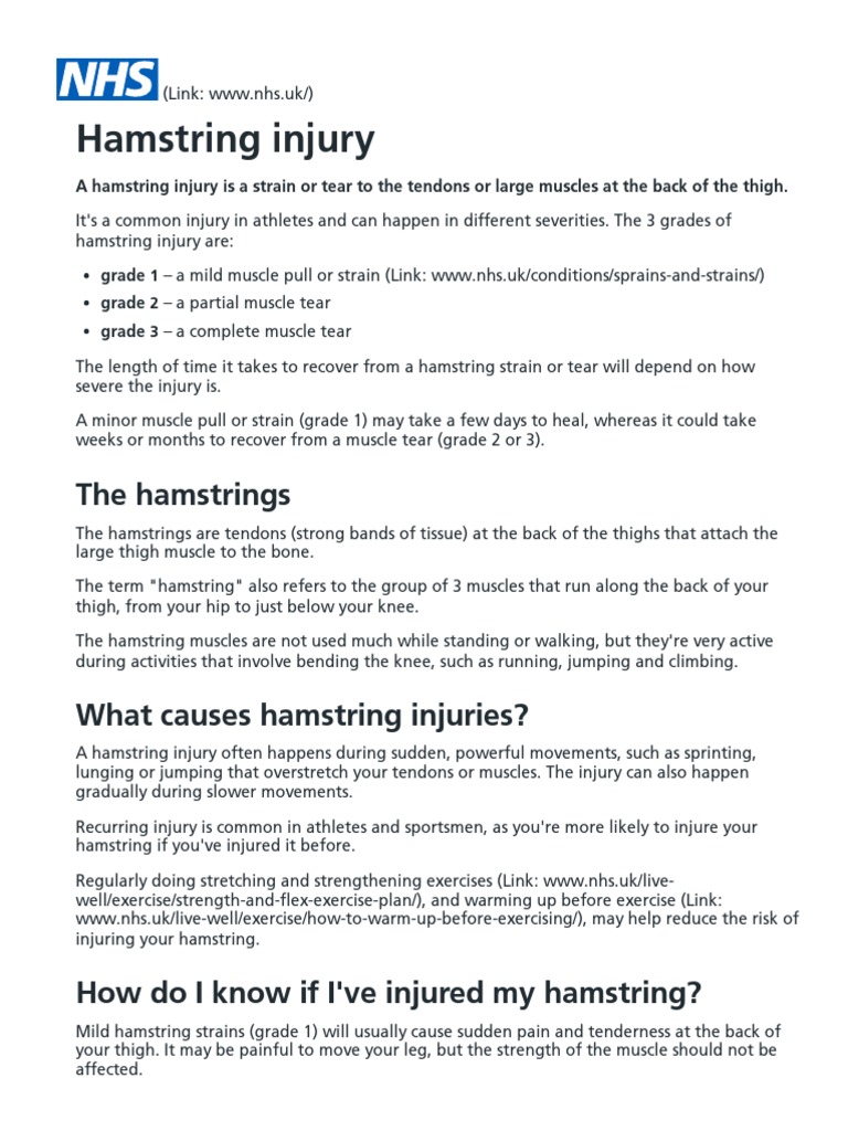 Hamstring Injury - NHS | PDF | Knee | Anti Inflammatory