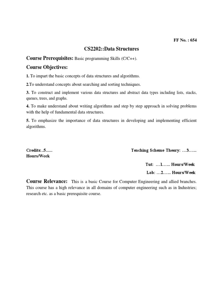 CS2202::Data Structures Course Prerequisites: Course Objectives | PDF ...