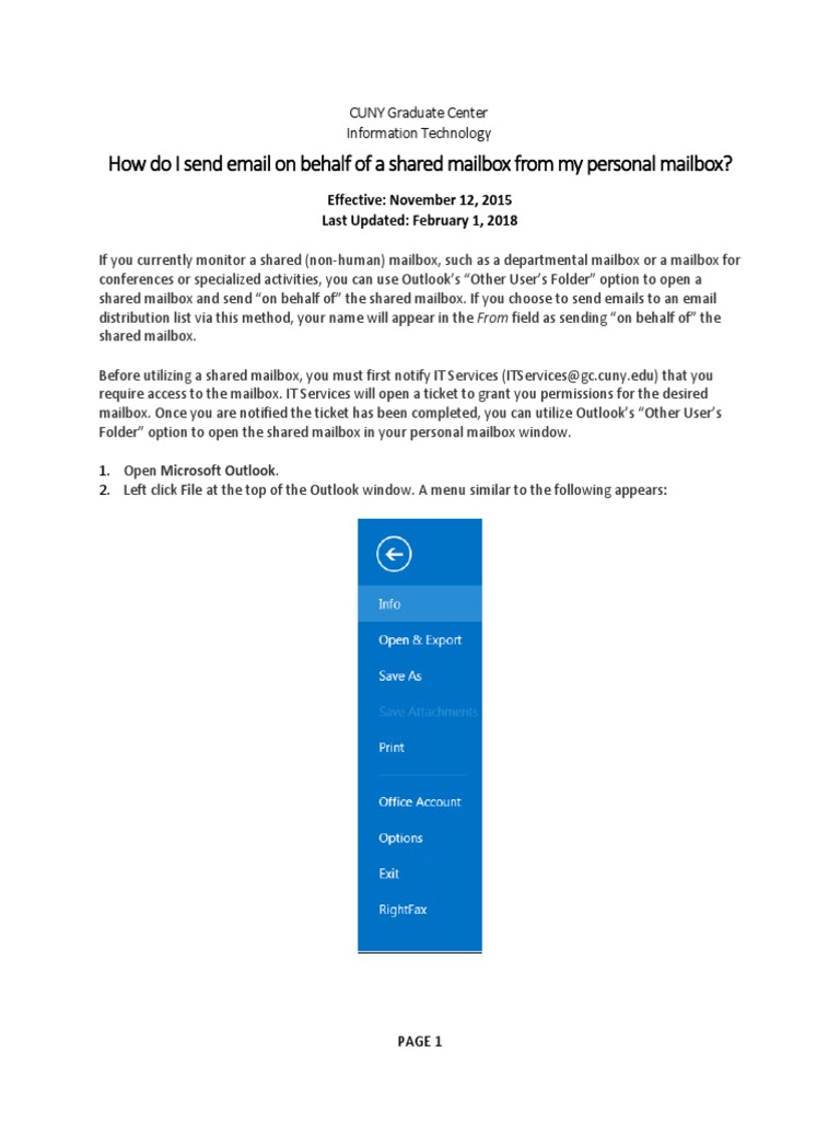 Send Email from Shared Mailbox in Outlook | PDF | Microsoft Outlook ...