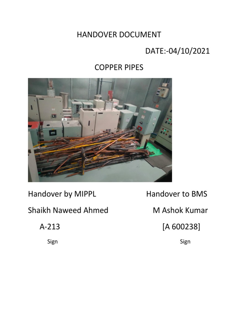 HANDOVER DOCUMENT Bms Copper Pipe | PDF | Technology & Engineering