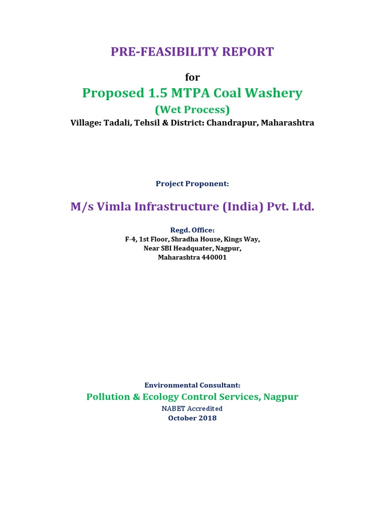 Vimla Infrastructure Coal Washery Project | PDF | Coal