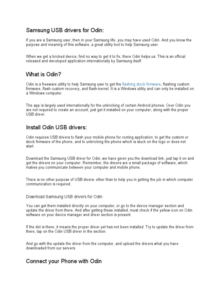 Samsung USB Drivers For Odin | PDF | Device Driver | Usb Flash Drive