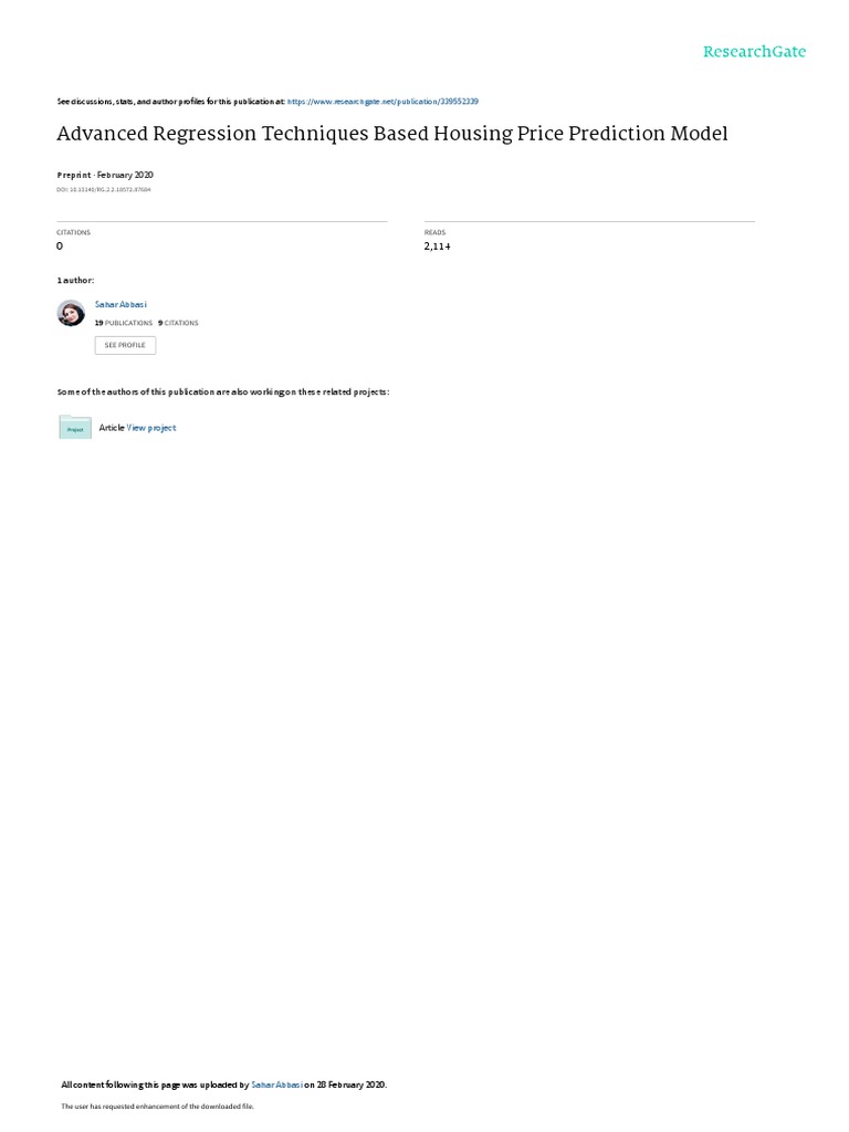 Advanced Regression Techniques Based Housing Price Prediction Model | PDF | Correlation And ...