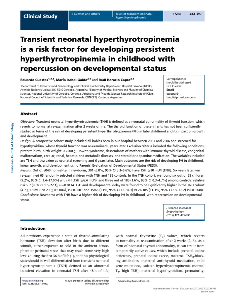 Transient Neonatal Hyperthyrotropinemia Is A Risk Factor For Developing ...