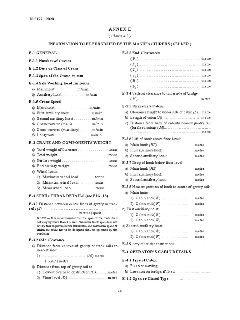 Annex - E IS 3177 2020 | PDF | Crane (Machine) | Electric Motor