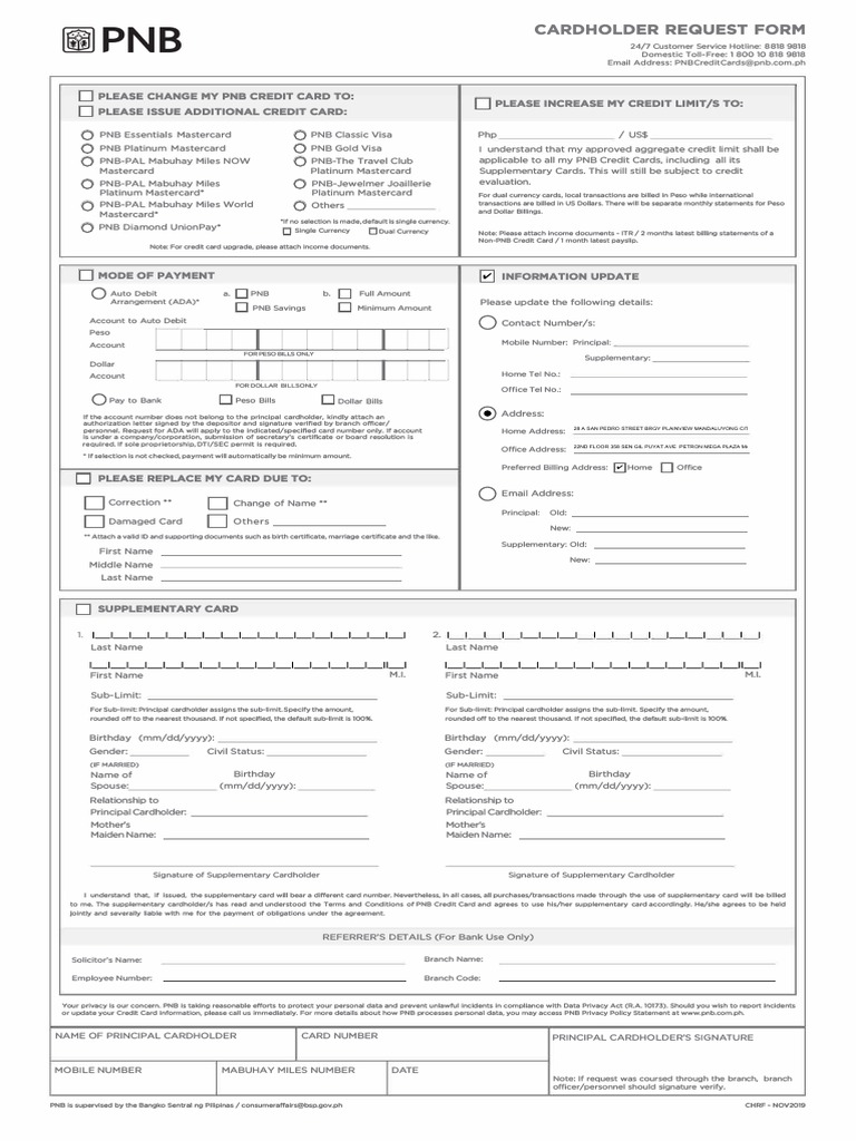 Cardholder Request Form | PDF | Credit Card | Debit Card