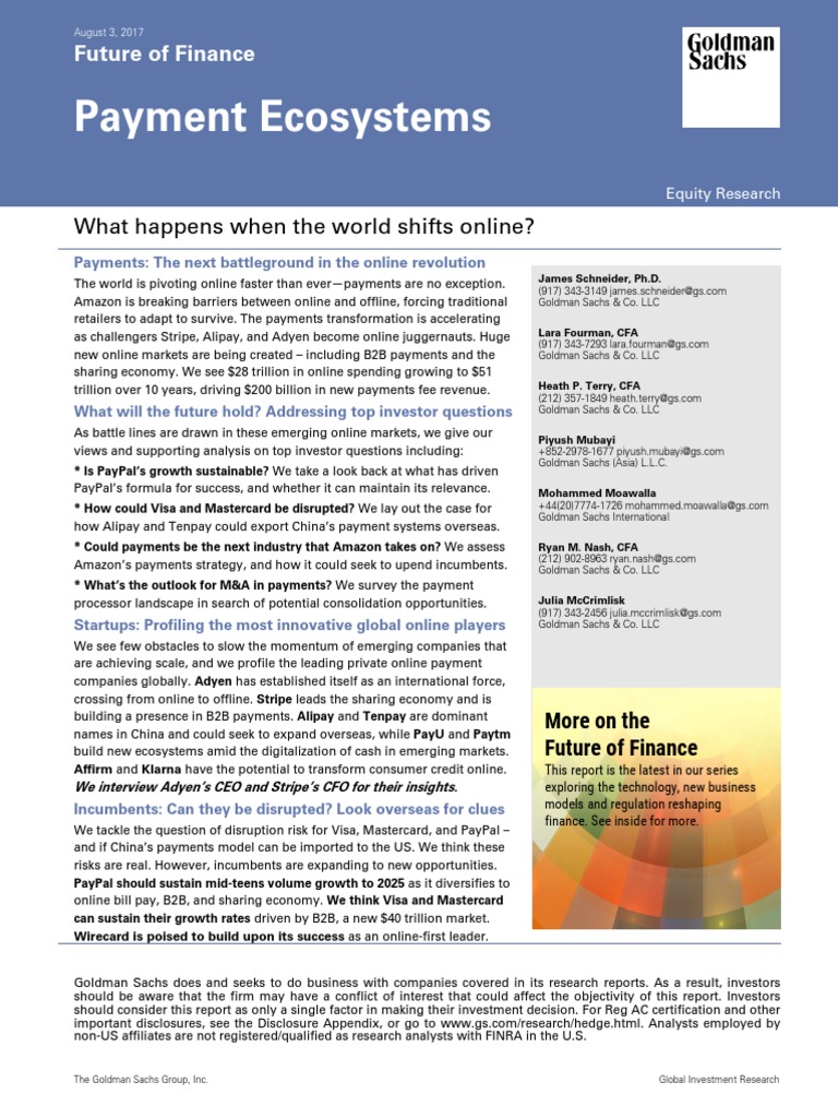 Goldman Future of Finance - Payment Ecosystems | PDF | E Commerce ...