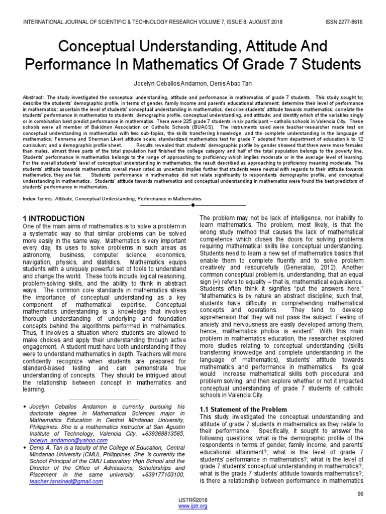 Conceptual Understanding, Attitude and Performance in Math | PDF ...
