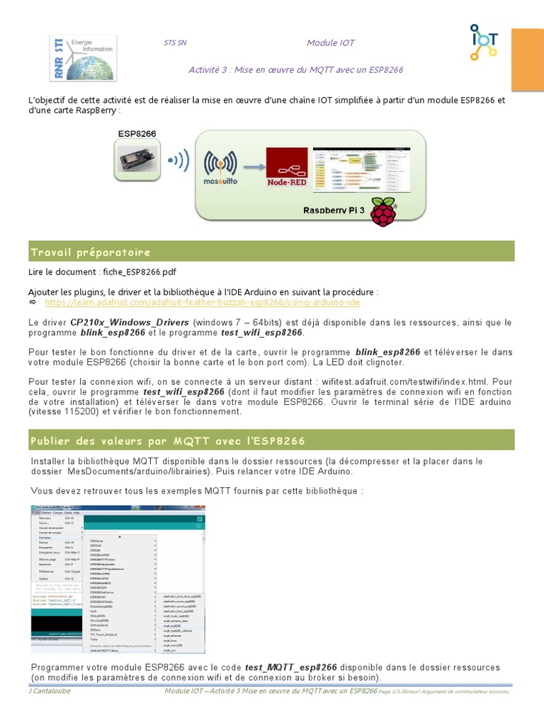 3 Mise Oeuvre Du MQTT Avec Esp8266 | Descargar gratis PDF | Arduino | Internet des objets