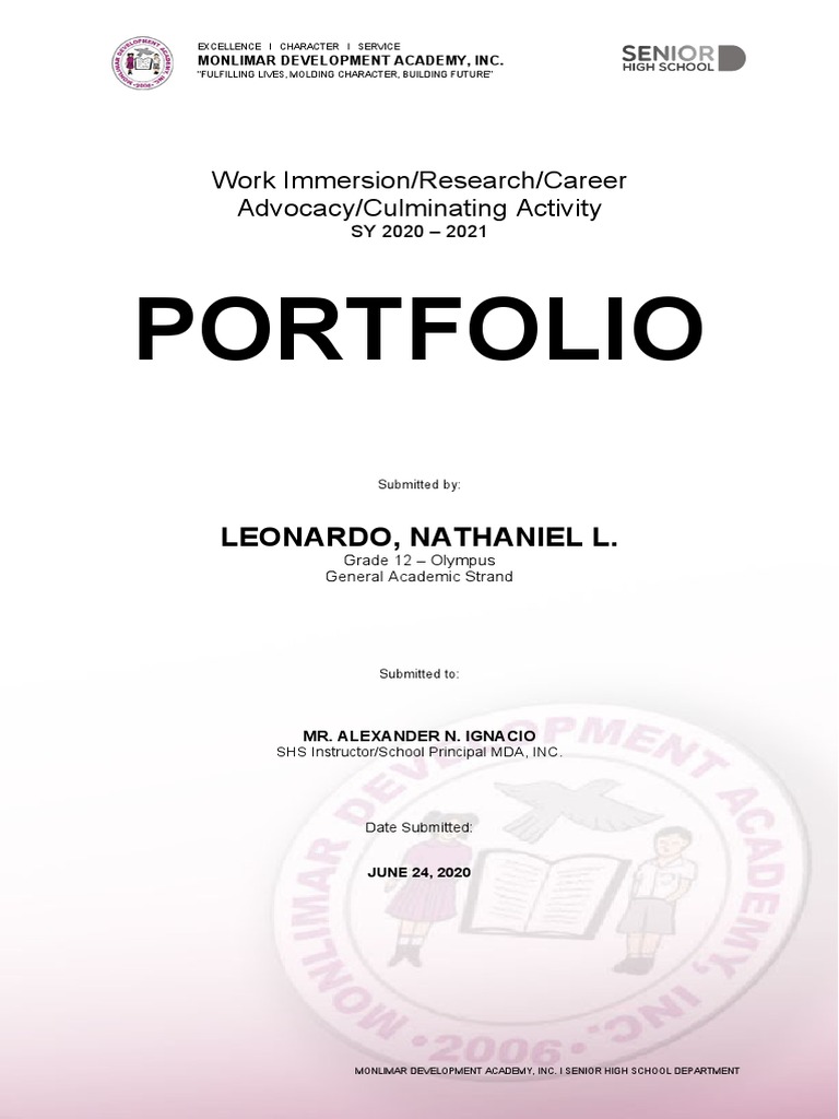 Nathaniel L. Leonardo's Senior High School Portfolio Documenting Career ...