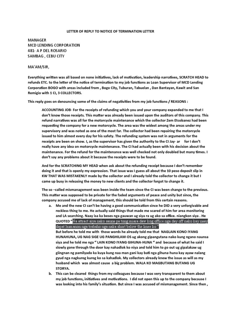 Response to Termination Notice | PDF