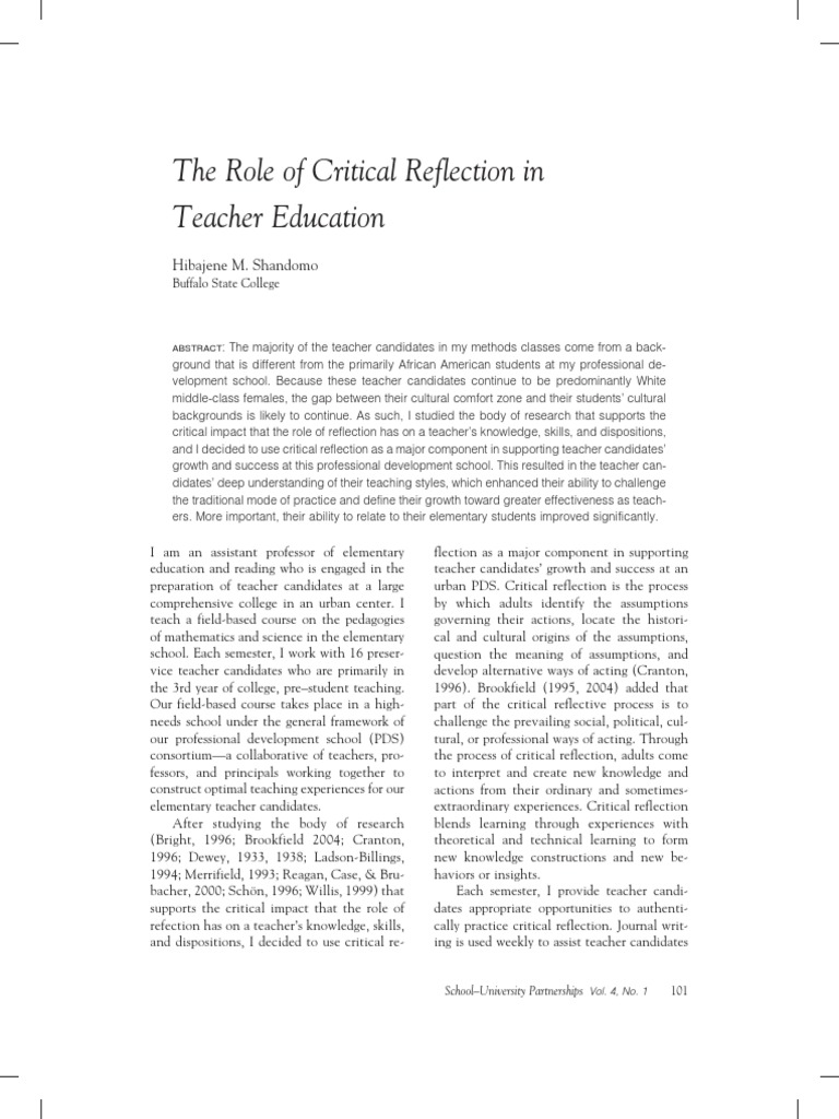 Critical Reflection in Teacher Education | PDF | Teachers | Critical ...