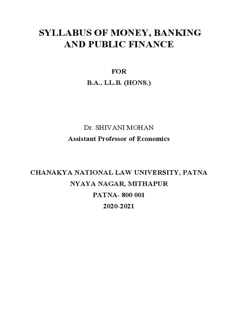 Money Banking and Public Finance Syllabus | PDF | Money | Taxes